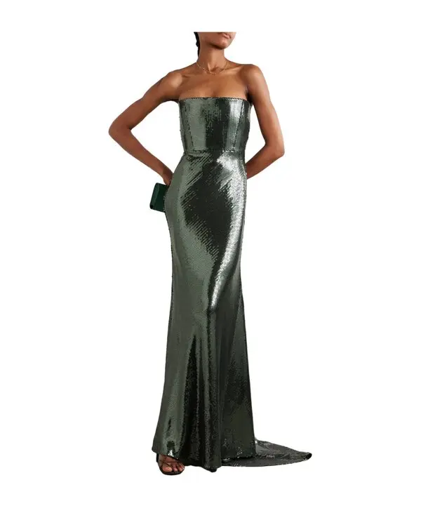 Alex Perry Strapless Sequined Mesh Gown