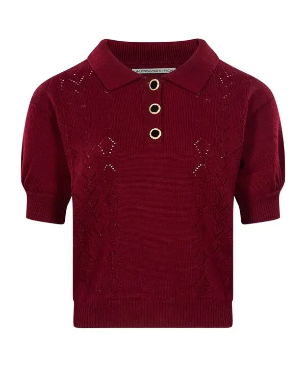Alessandra Rich Lace-knit Polo Top