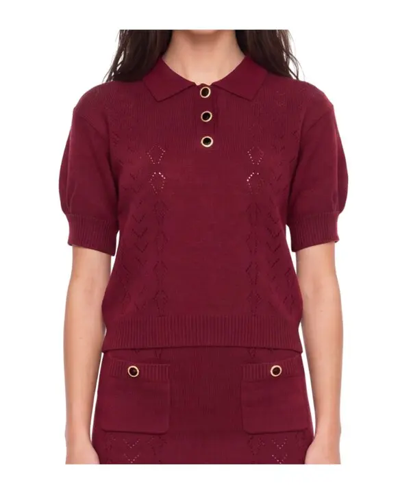 Alessandra Rich Lace-knit Polo Top
