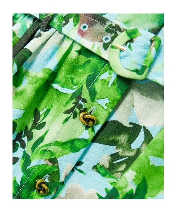 Saloni Belted Printed Cotton Midi Dress