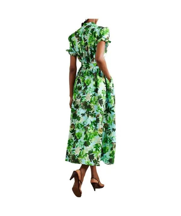 Saloni Belted Printed Cotton Midi Dress