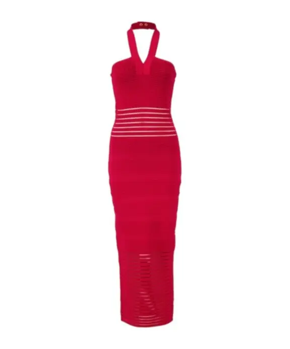 Balmain Halterneck Openwork-panel Maxi Dress - Red