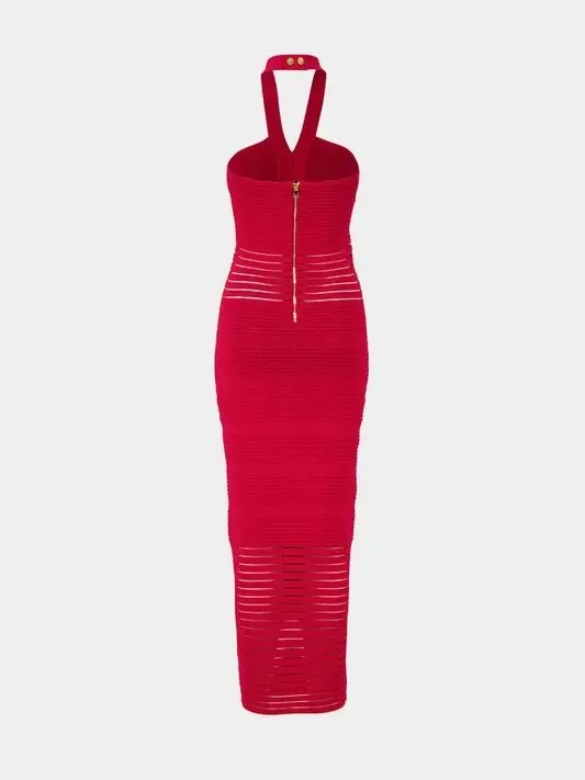 Balmain Halterneck Openwork-panel Maxi Dress