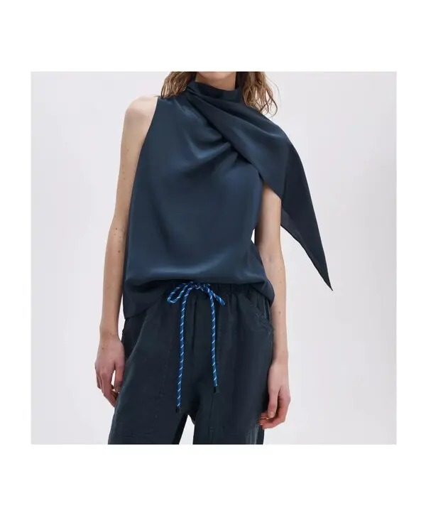 Rag & Bone Silk Twill Scarf-neck Top - No