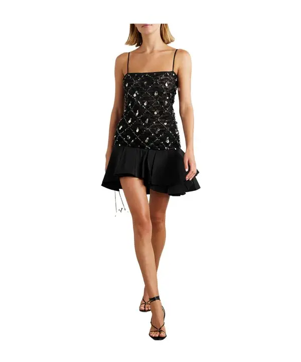 Johanna Ortiz Embroidered Tulle And Ruffled Silk-faille Mini Dress