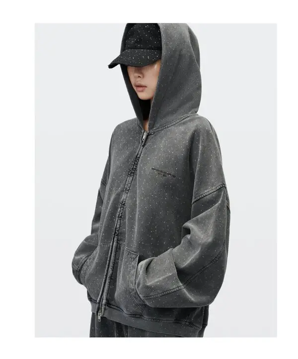 Alexander Wang Crystal Embellished Zip Up Hoodie - Washed Asphalt