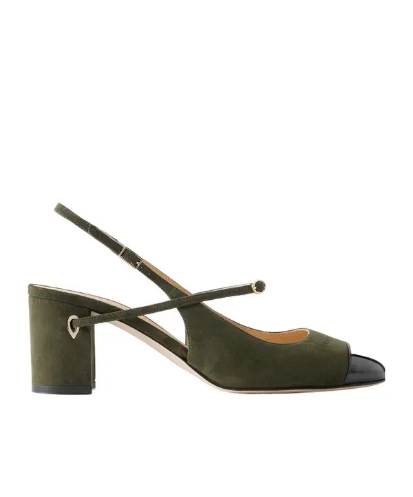 Jennifer Chamandi Patent Leather-trimmed Suede Slingback Pumps