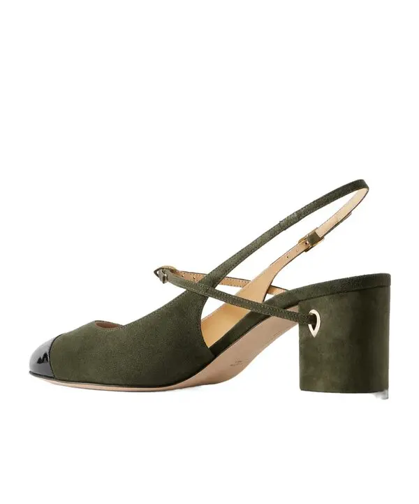 Jennifer Chamandi Patent Leather-trimmed Suede Slingback Pumps