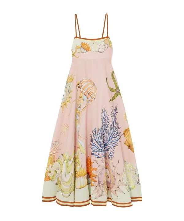 ALEMAIS Printed Linen-gauze Midi Dress - Pink