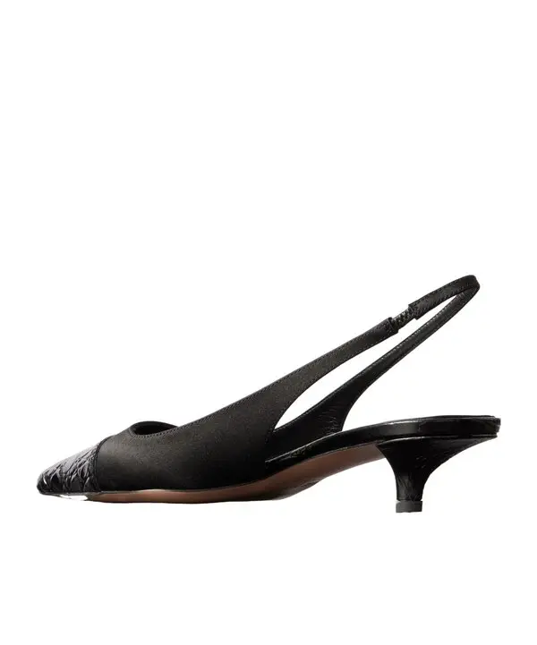 Paris Texas Miranda Croc-effect Leather-trimmed Satin Slingback Pumps