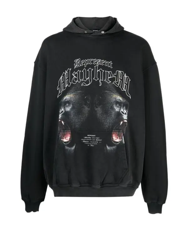 REPRESENT Blackletter-print Cotton Hoodie - Black