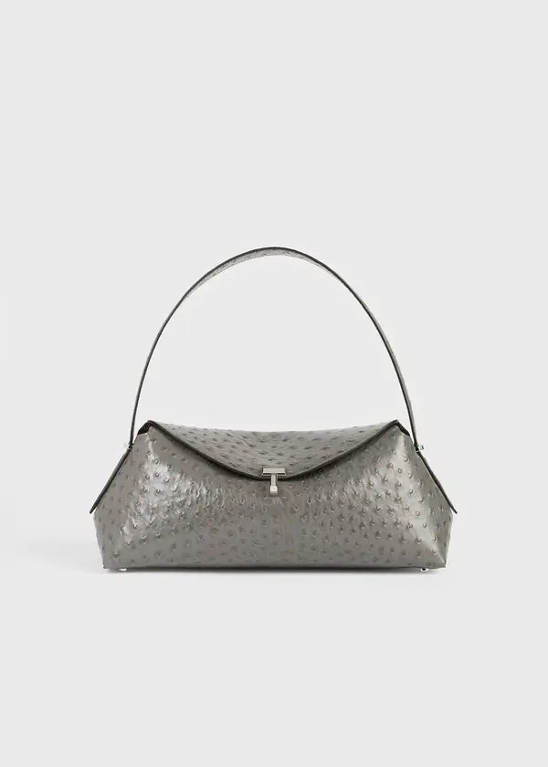 TOTEME Ostrich-embossed Leather Shoulder Bag - Grey