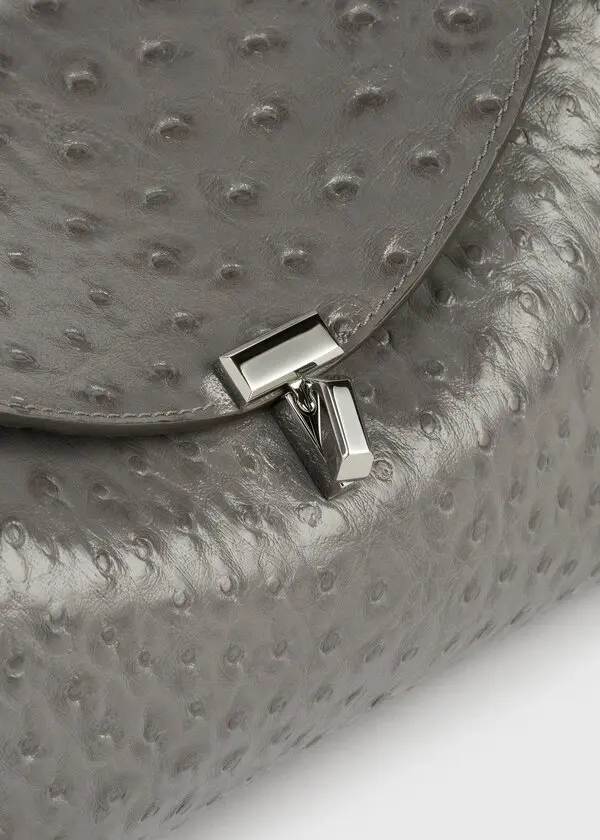 TOTEME Ostrich-embossed Leather Shoulder Bag - Grey