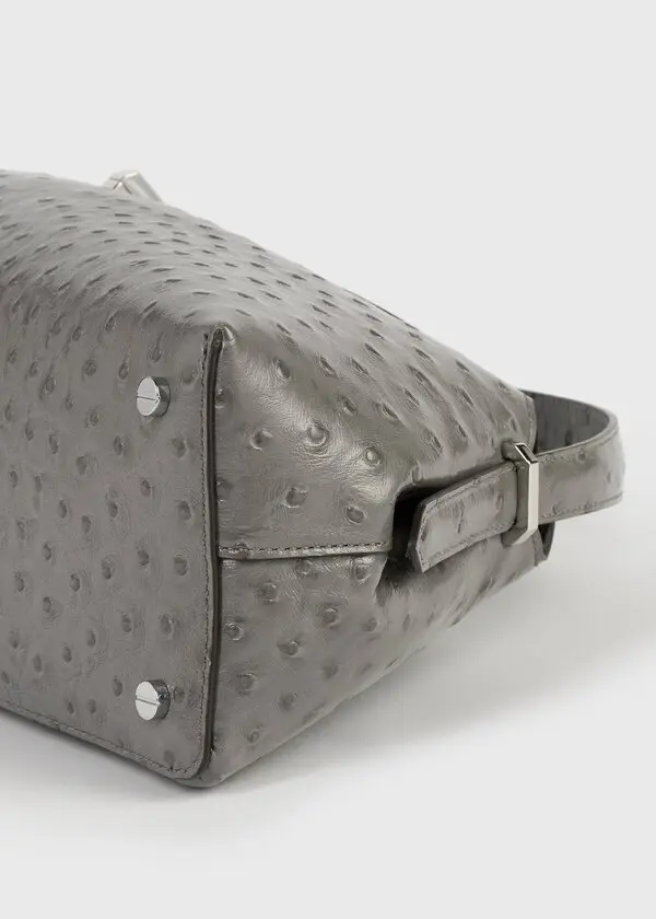 TOTEME Ostrich-embossed Leather Shoulder Bag - Grey