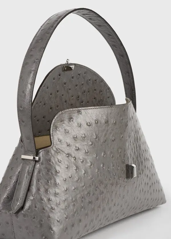 TOTEME Ostrich-embossed Leather Shoulder Bag - Grey