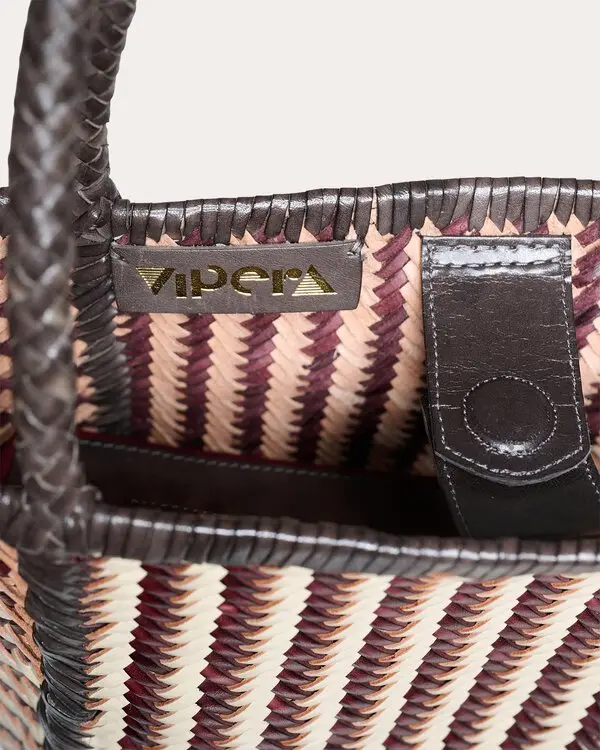 VIPERA Ruby Stripe Woven Leather Tote Bag - Red