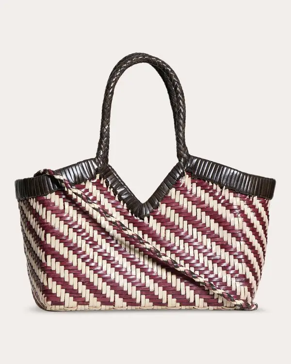VIPERA Monet Stripe Woven Leather Shoulder Bag - Red