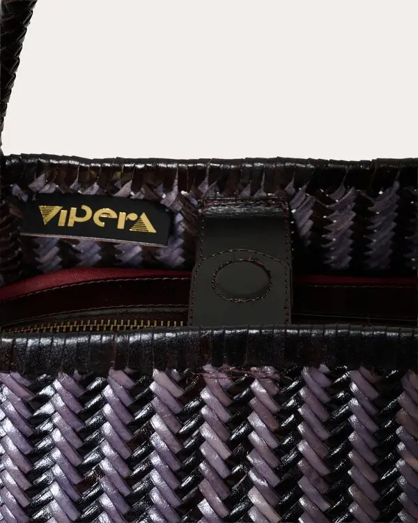 VIPERA Ruby Stripe Woven Leather Tote Bag - Purple
