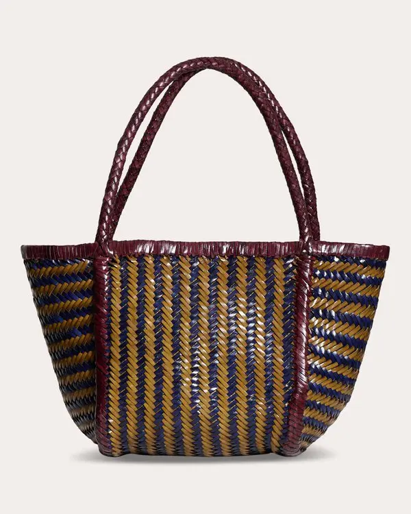 VIPERA Ruby Stripe Woven Leather Tote Bag - Yellow