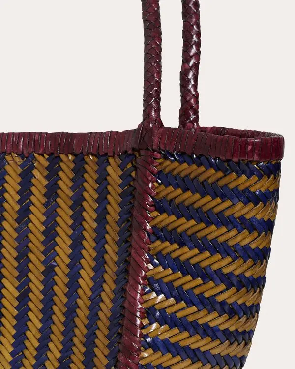 VIPERA Ruby Stripe Woven Leather Tote Bag - Yellow