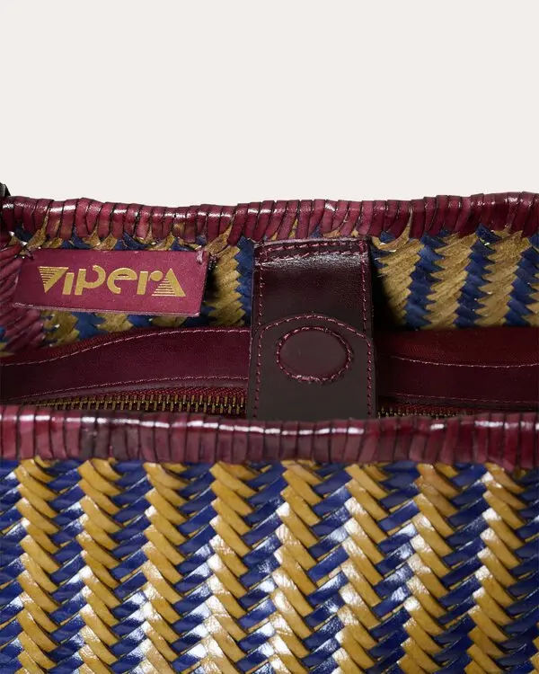 VIPERA Ruby Stripe Woven Leather Tote Bag - Yellow
