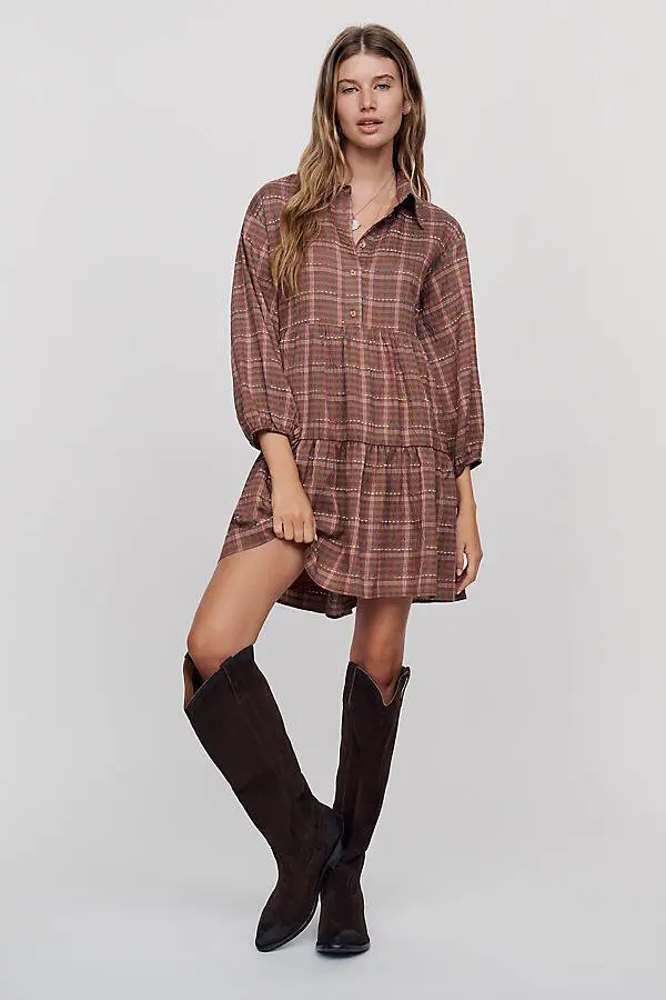 Maeve Bettina Plaid Mini Shirtdress