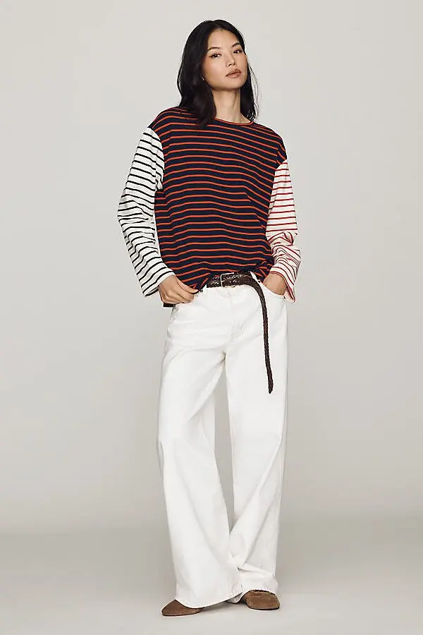 English Factory Striped Cotton Long-sleeve Top