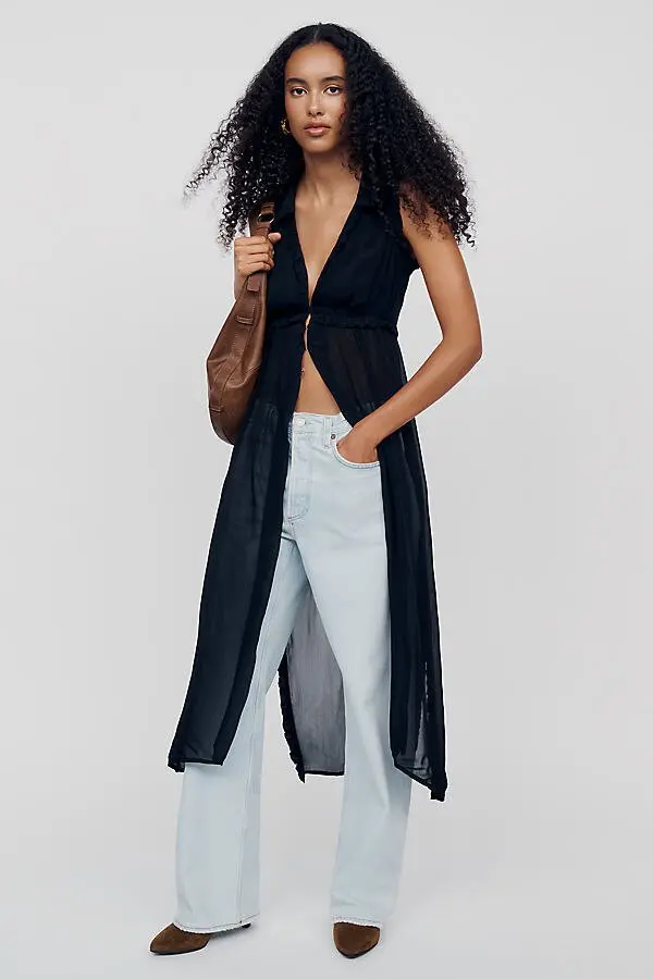 Anthropologie Sheer Ruffle Tunic Top