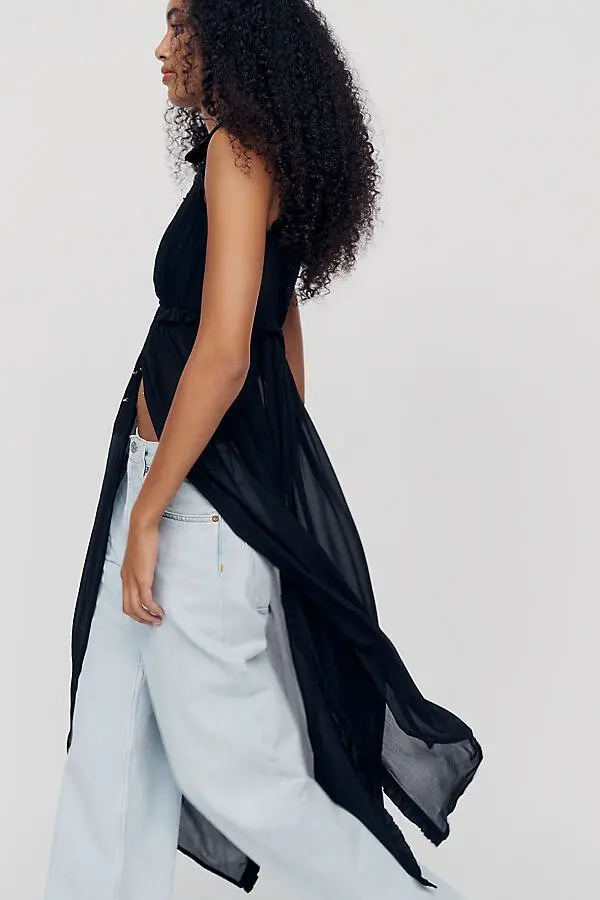 Anthropologie Sheer Ruffle Tunic Top