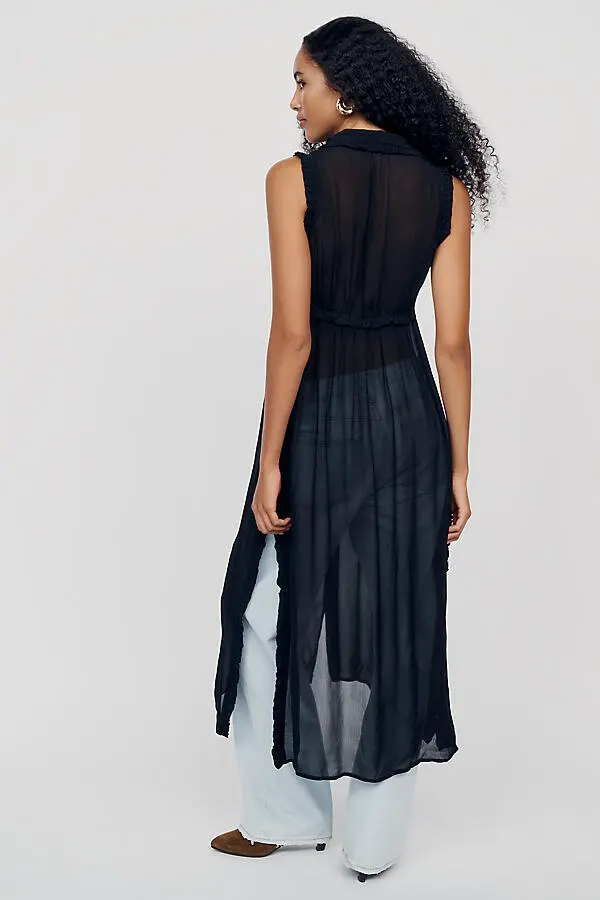Anthropologie Sheer Ruffle Tunic Top