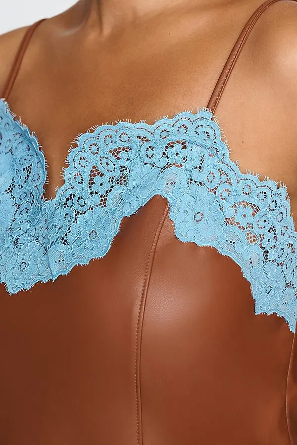 Anthropologie Faux-leather Lace-trim Camisole Top