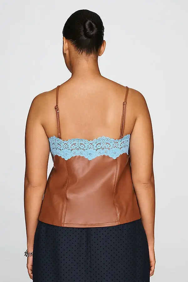 Anthropologie Faux-leather Lace-trim Camisole Top