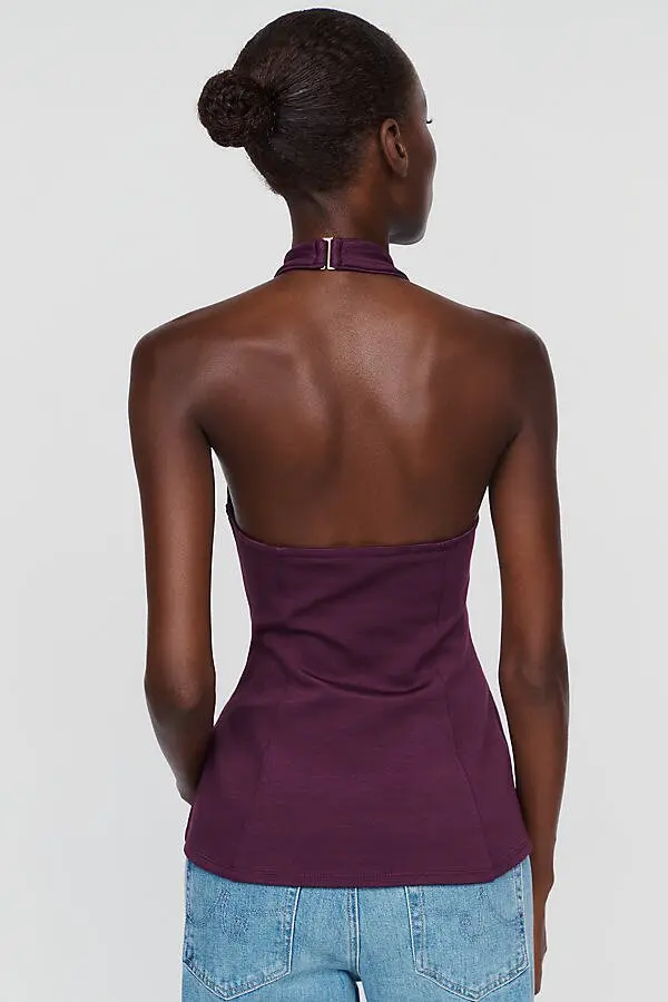 Maeve Brass Plunge Halter Tank Top - Dark Plum