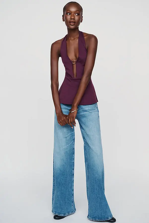 Maeve Brass Plunge Halter Tank Top - Dark Plum