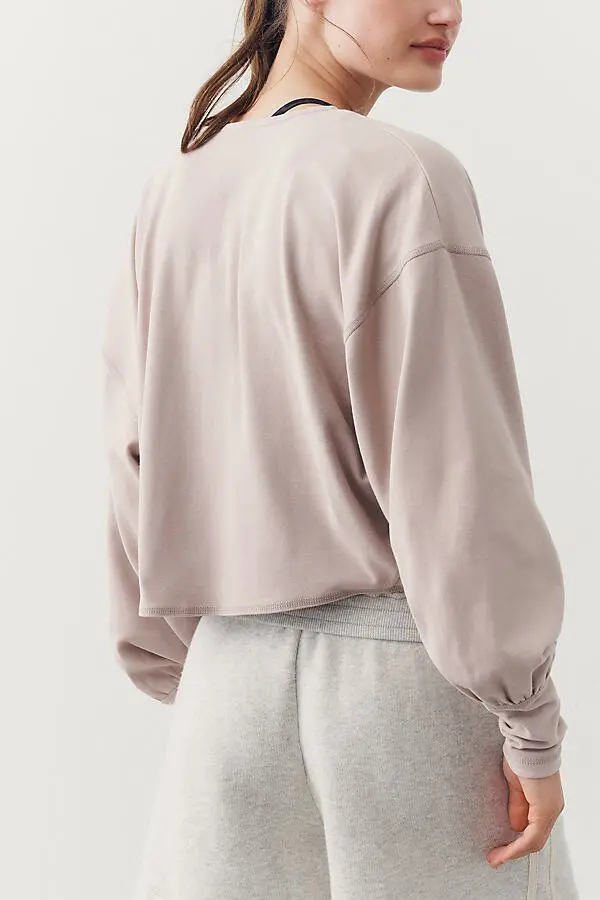Daily Practice Twist-front Cropped Sweatshirt Top - Taupe