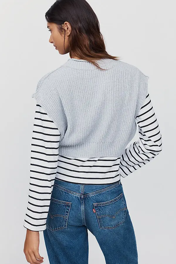 PILCRO Twofer Roll Neck Top - Light Grey