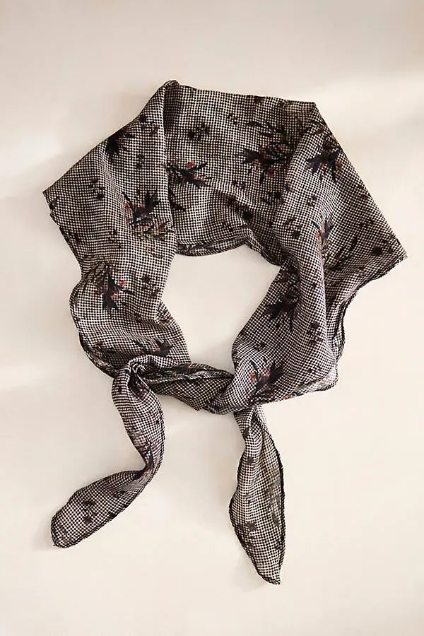 ELIZABETH GILLETT Ggham Floral Cotton Scarf - Brown