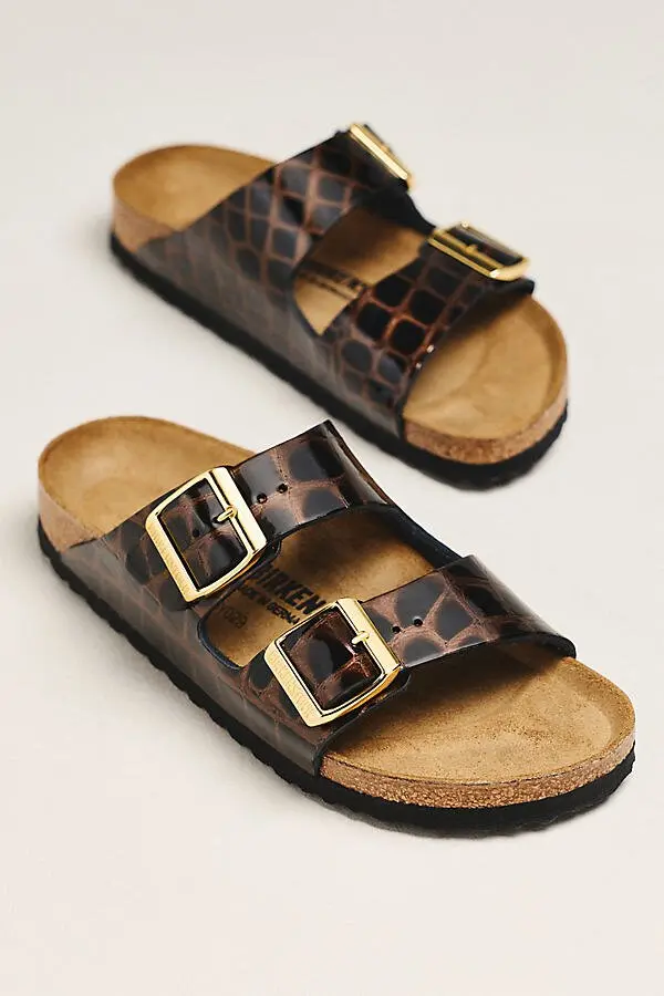 BIRKENSTOCK Arizona Croc-embossed Sandals - Black