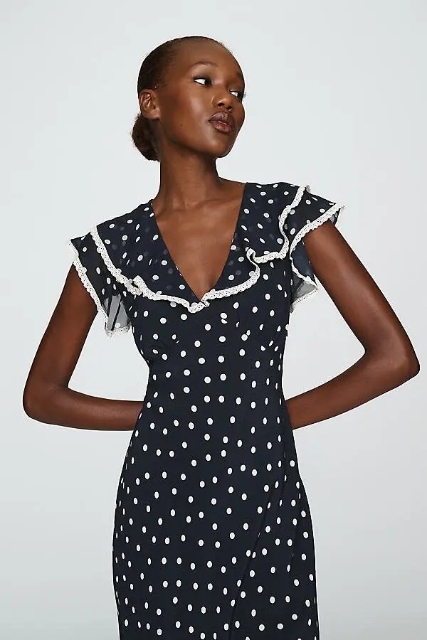 Rixo Bethea Ruffled Trim Midi Dress