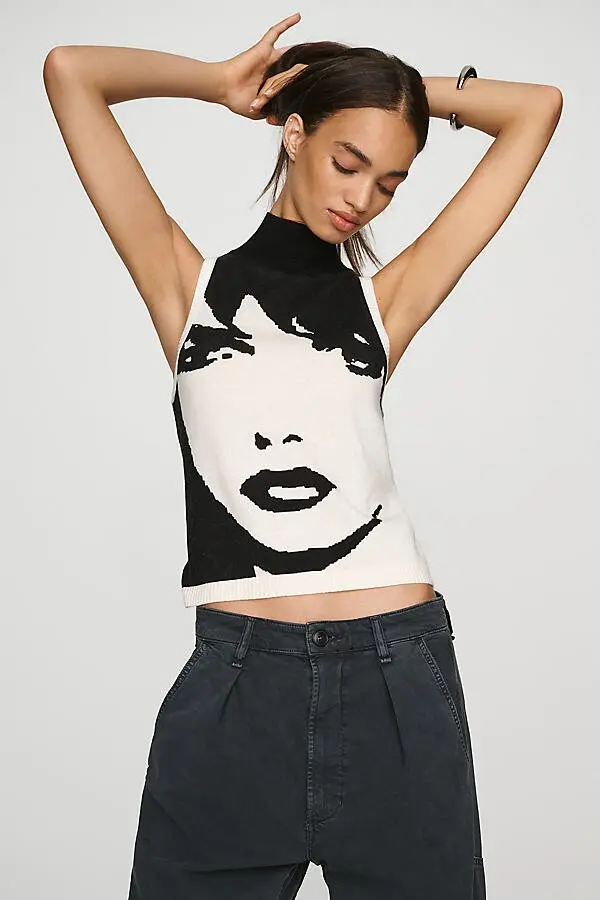 Maeve Graphic Mock-neck Sweater Tank Top