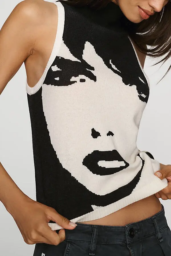Maeve Graphic Mock-neck Sweater Tank Top