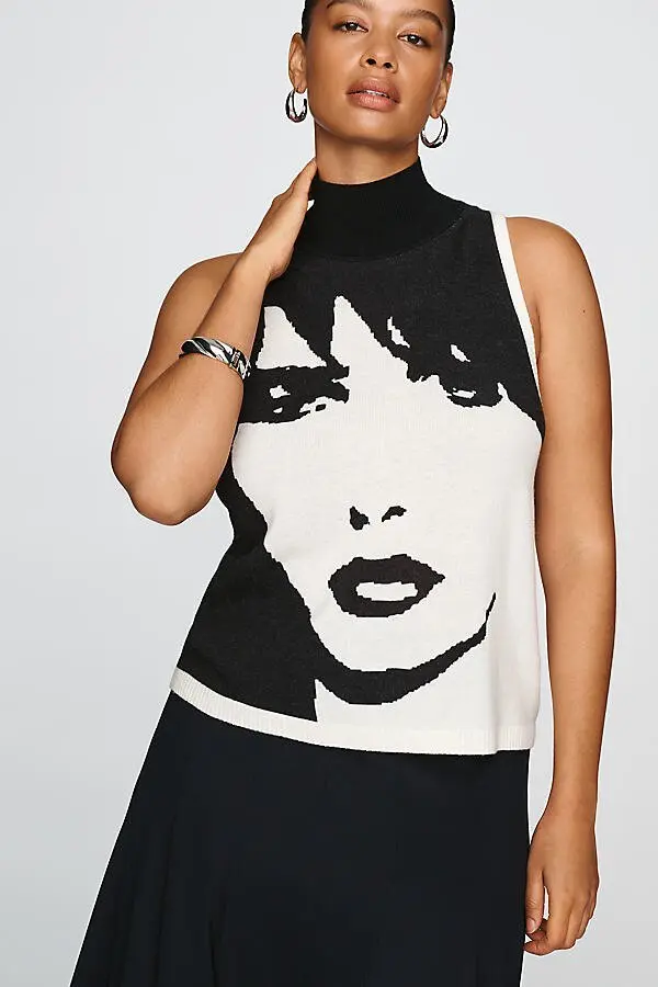 Maeve Graphic Mock-neck Sweater Tank Top