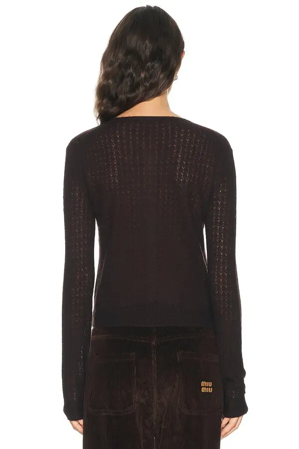 Miu Miu Cashmere Silk Pizzo Cardigan In Brown