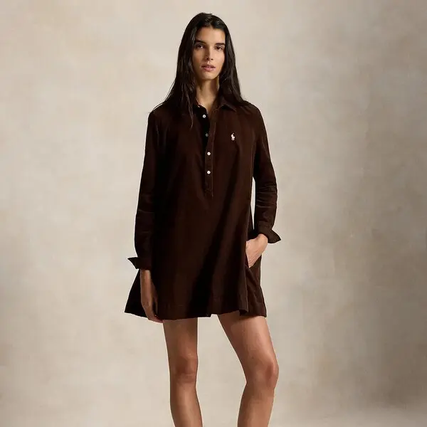 Ralph Lauren Corduroy Pleated Shirtdress - Dark Brown