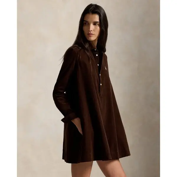 Ralph Lauren Corduroy Pleated Shirtdress - Dark Brown