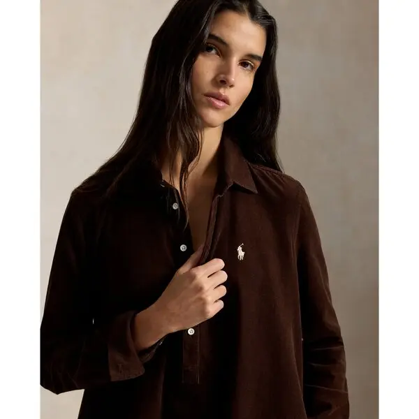 Ralph Lauren Corduroy Pleated Shirtdress - Dark Brown