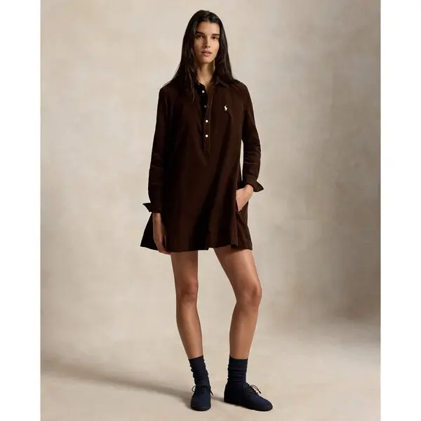 Ralph Lauren Corduroy Pleated Shirtdress - Dark Brown