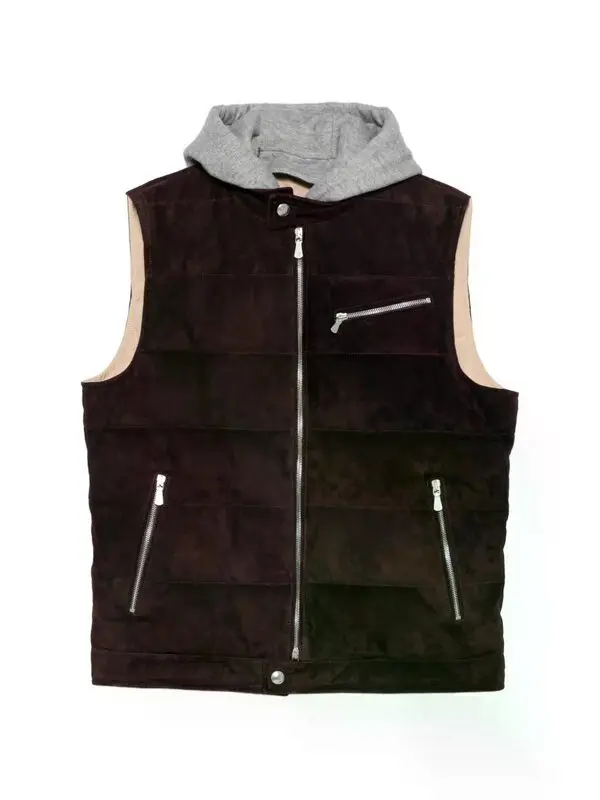 Eleventy Hooded Quilted Gilet - Brown