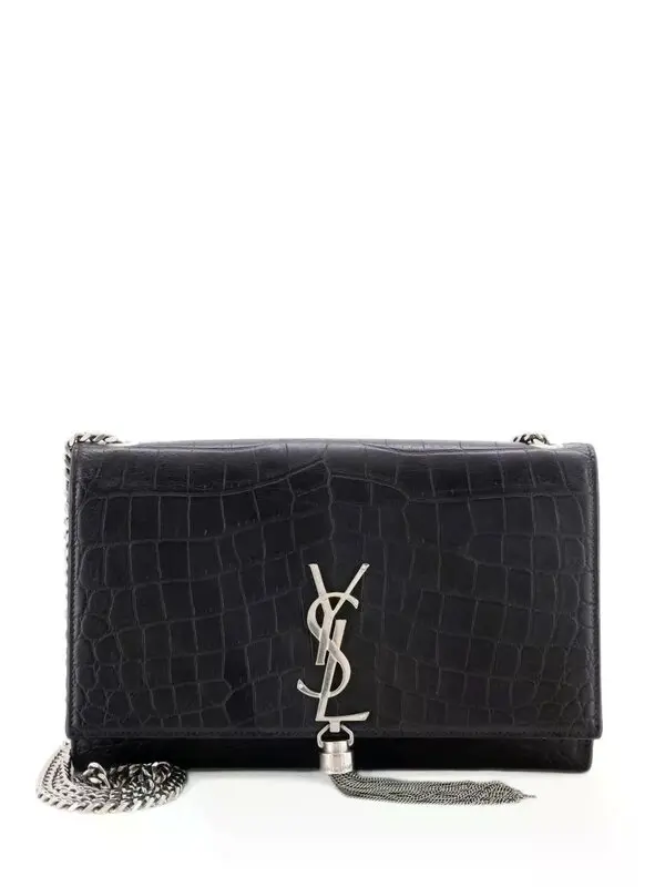 Saint Laurent Classic Monogram Tassel Crocodile Embossed Leather Medium Crossbody Bag