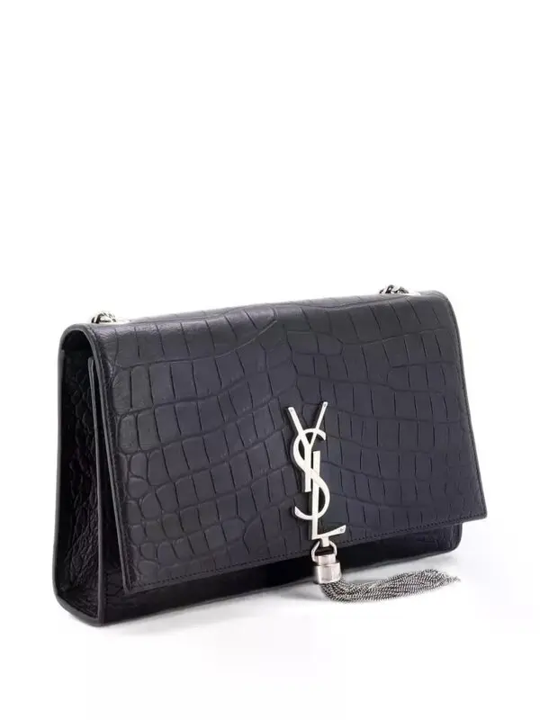 Saint Laurent Classic Monogram Tassel Crocodile Embossed Leather Medium Crossbody Bag